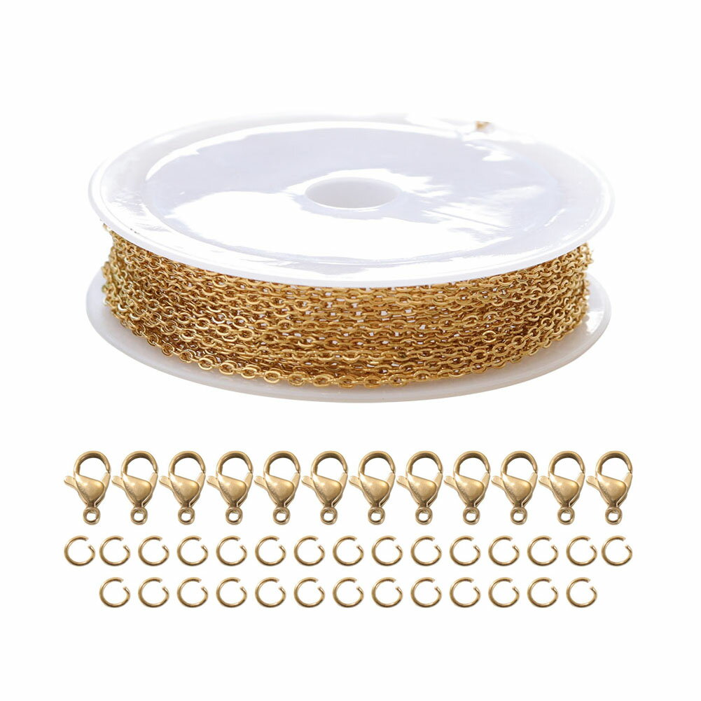 ゴールドチェーン 約5m ハンドメイド用アクセサリーチェーン DIY手芸パーツ このゴールドチェーンは、アクセサリー制作や手芸プロジェクトに最適な万能素材です。 ネックレスやブレスレットなどのDIYアクセサリー制作に使用すると、作品に上品な...