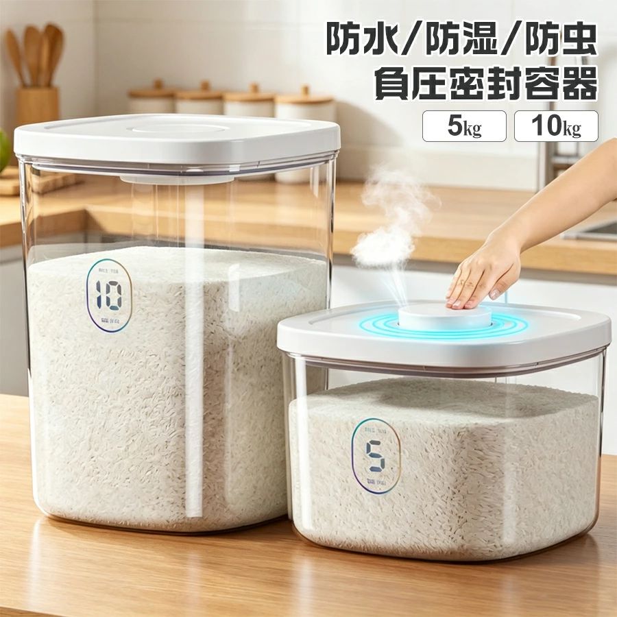 商品情報材質容器：PET樹脂フタ：ポリスチレン樹脂シールリング：シリコーンゴムお薦めポイント「大口径設計」より快適なお米の投入が可能です。「開けやすい密閉蓋」シリコンシールを付き、湿気を効果的に防ぐ、十分な気密性を確保しています。「虫除けボ...