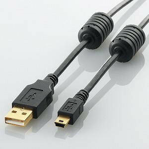 エレコム U2C-MF10BK USB2.0ケーブル 1m A-miniBタイプ フェライトコア付き ブラック ●ノイズに強いフェライトコア付き。パソコンやゲーム機に、USB(mini-Bタイプ)のインターフェイスを持つ外付けハードディスク...