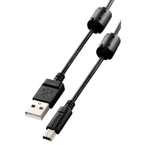 エレコム DGW-MF05BK USBケーブル デジカメ用 0.5m miniB フェライトコア データ転送用 ブラック ●デジタルカメラやデジタルビデオカメラのデータをパソコンに転送できるUSBケーブル。[USB2.0 Standard-...