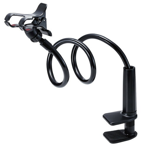 エレコム P-DSLARM100BK アームスタンド 100cm 角度調節可 高さ調節可 耐荷重250g 対応サイズ(4.6~6.9インチ) デスク ベッドサイド ブラック ●お好みの場所にクランプでしっかり固定ができ、フレキシブルアームで...