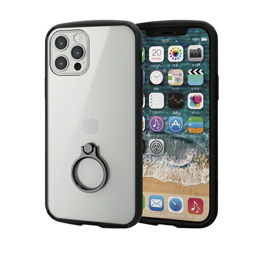 エレコム PM-A20BTSLFCRBK iPhone 12/iPhone 12 Pro ハイブリッドケース TOUGH SLIM LITE フレームカラー リング付き ブラック ●全周に配置した独自設計のエアクッションが衝撃を吸収し、背面...