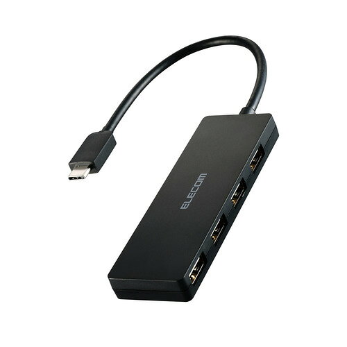 エレコム U2HC-H040BK USBハブ Type-C USB2.0 USB-A×4 バスパワー コンパクト 薄型 ケーブル長15cm ブラック ●USB-Aポートを増やしてデスクまわりをすっきり。4つのUSB-Aポートを搭載した、US...