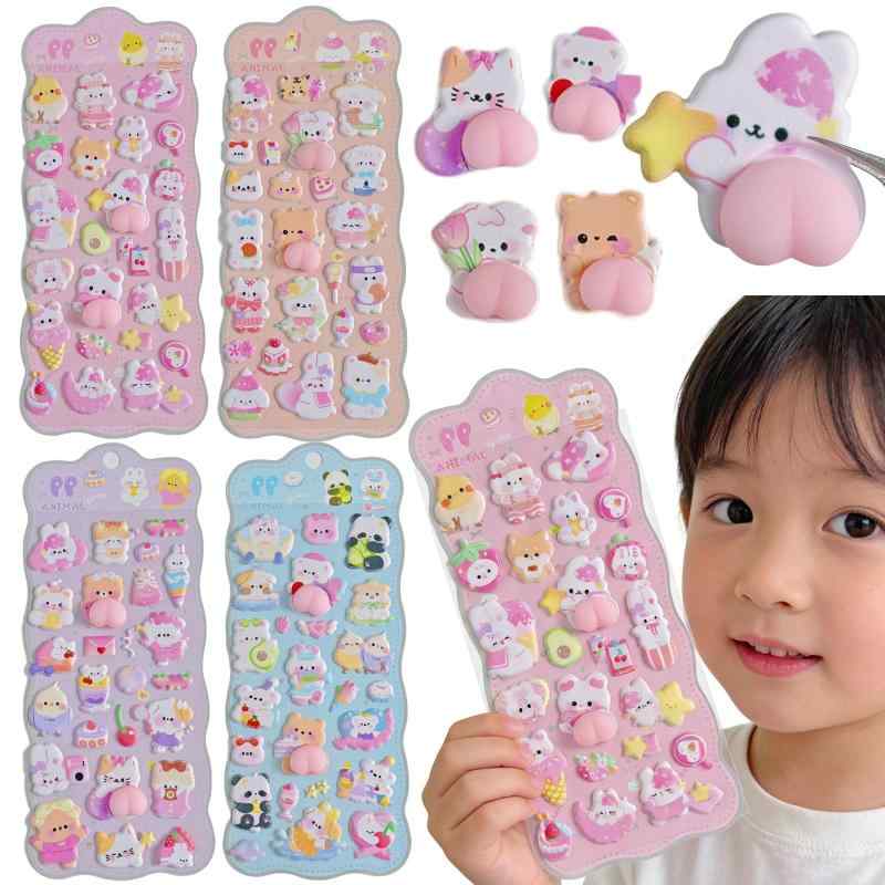 おしりぷにぷにシール 動物 ぷっくりシール かわいい ぷにぷに 3dステッカー 立体 1/2/4枚セット スクイーズ ごほうび ステッカー 多機能 子供 大人用 デコレーション DIY 手帳・水筒・スマホ【ソフトな質感】柔らかな3D底面デザ...