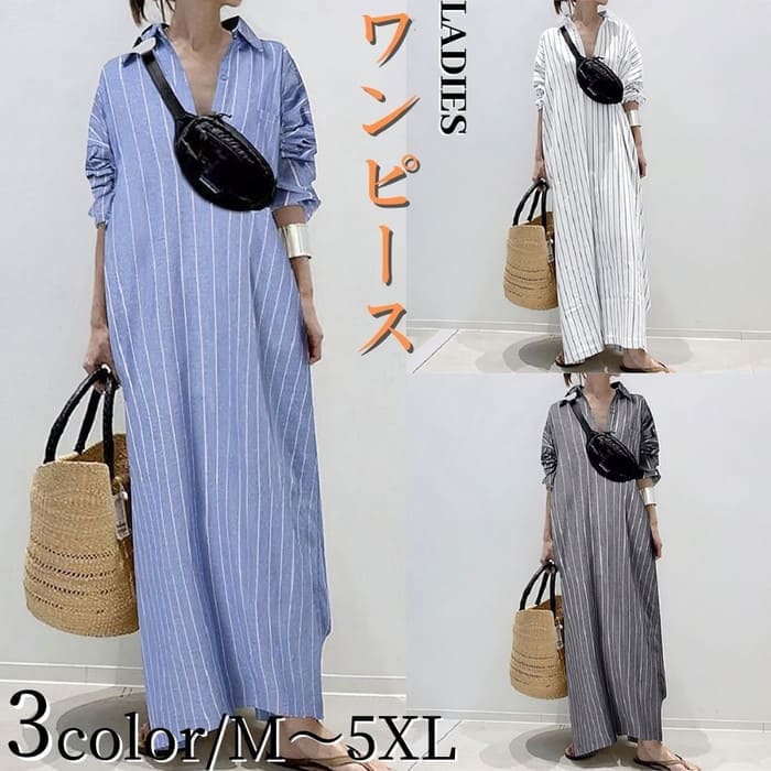 【素材】コットン、リネン 【カラー】1、2、3 【サイズ】M/L/XL/2XL/3XL/4XL/5XL（単位cm） M：着丈119 バスト121 肩幅67 袖丈34 L：着丈120 バスト125 肩幅68 袖丈34 XL：着丈121 バスト...