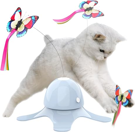 【猫の好きなおもちゃ】イミテーション蝶は色鮮やかで、猫の好奇心を刺激し、猫の狩猟本能を刺激することができます。蝶々は光るので暗い場所や夜間でも遊べるのも嬉しいポイント。大人の猫でもまた子猫のように遊ぶ!無害な素材を採用した、猫に最適なおもち...