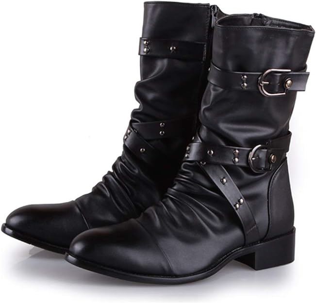 ンズ ロングブーツ 編み上げブーツ ミリタリーブーツ レトロ エンジニア ブーツ サイドジッパー レインブーツ リベット ブーツ 騎士ブーツ 軍靴 バイク靴　メンズ ステージ ベ ルト付き 超楽 くしゅくしゅ 革靴 ソール素材レザーシャフト...