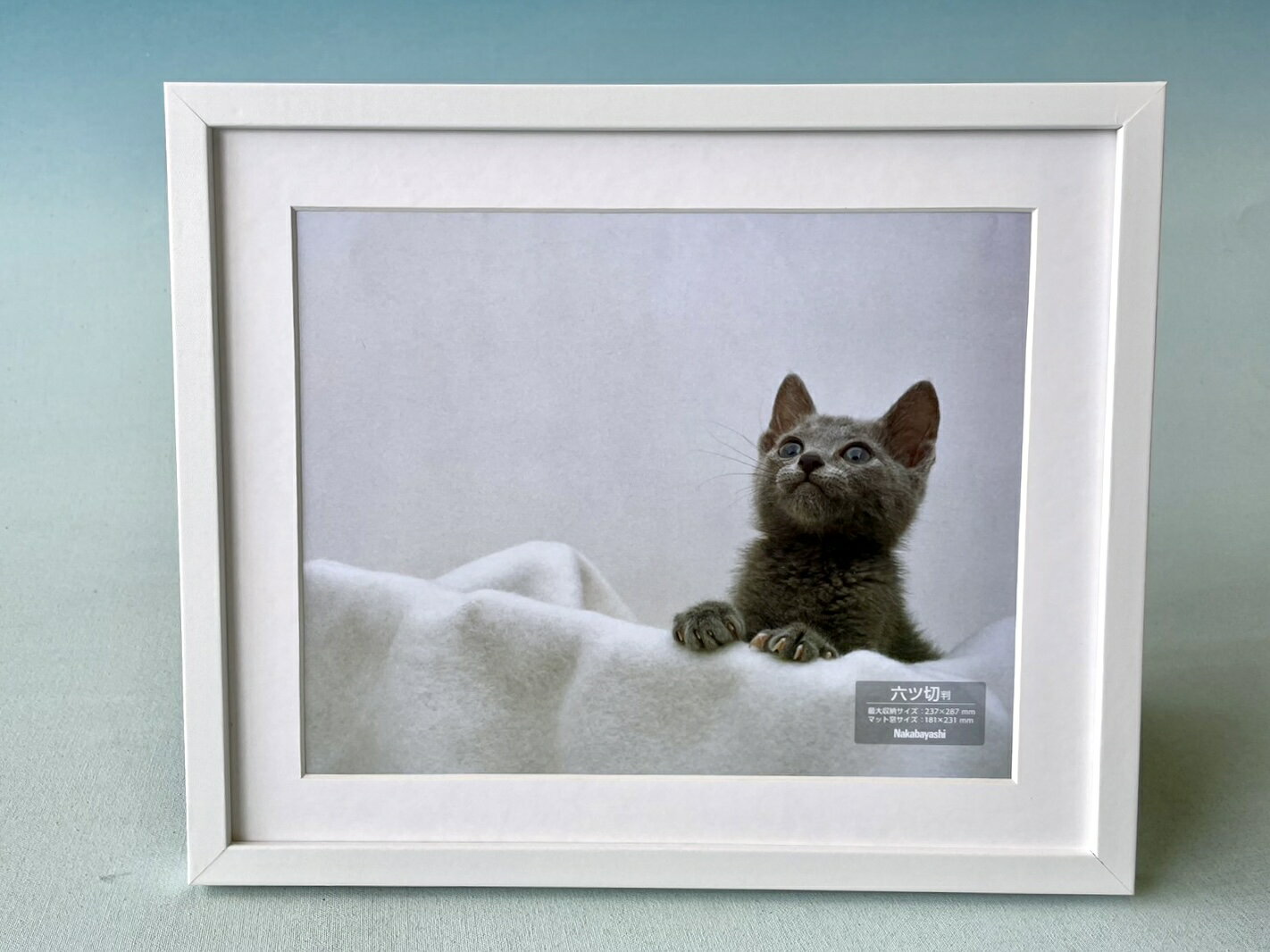 ・フレーム外形寸法：縦257×横307×厚み19mm ・最大収納サイズ：237×287mm ・マット窓サイズ：181×231mm ・本体重量：691g ・フレーム：木製(木端材) ・面材：ガラス(2．0mm厚) ・Vカットマット台紙：薄手(...