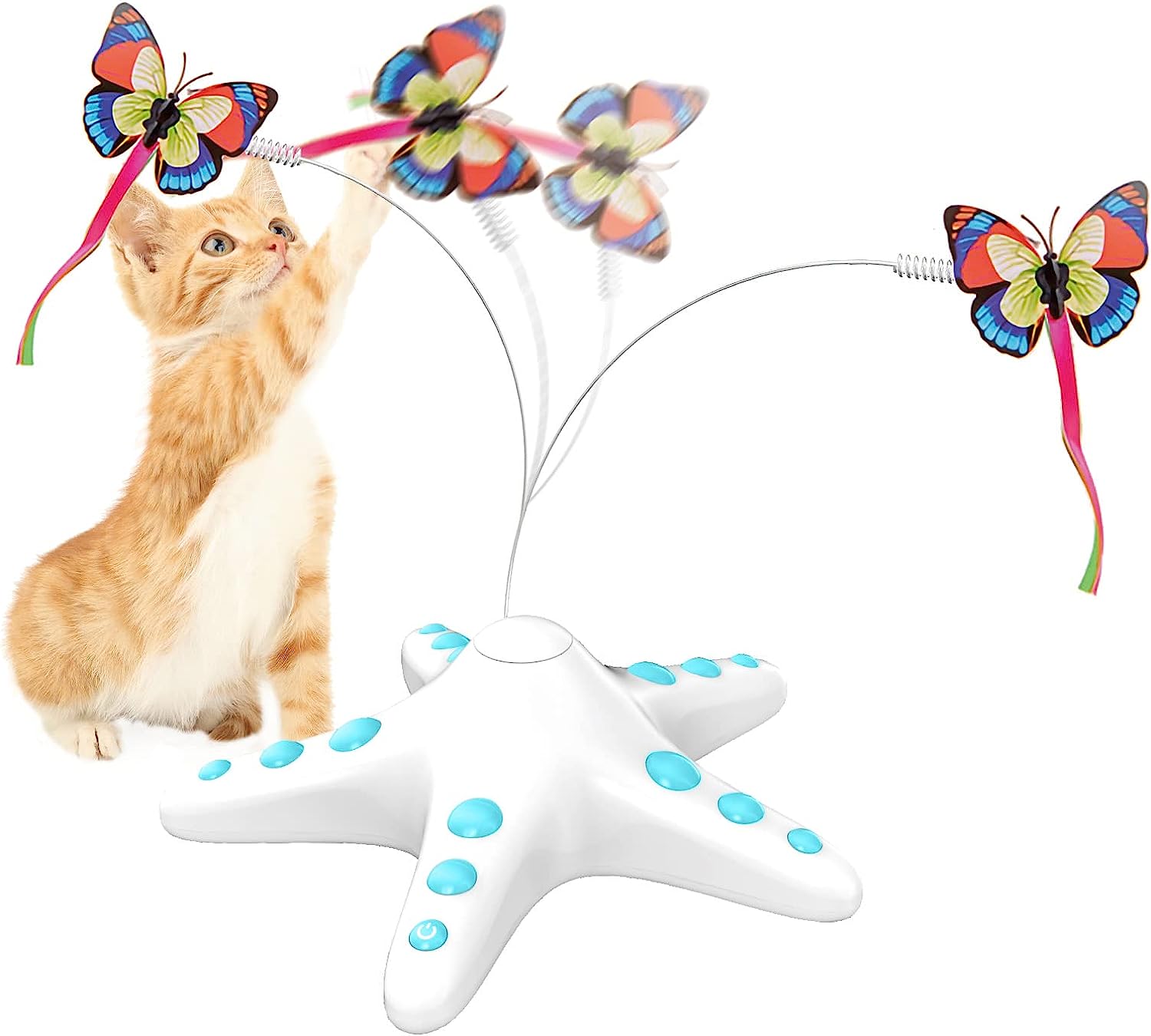 ●商品仕様 【猫ちゃんが大好きなじゃらしおもちゃ・ 夜の蛍光効果】色鮮やかな胡蝶がくるくると回り、猫ちゃんの狩猟本能を刺激します。蝶のおもちゃは夜に輝き、障害物のないより興味のある猫を引き付けます。 【360度回転】本物の胡蝶の飛行軌跡を真...