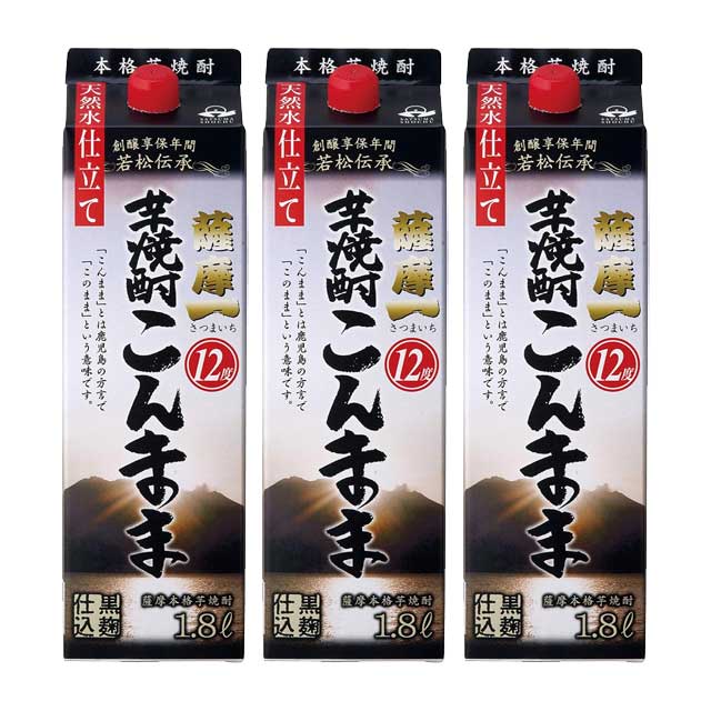 商品詳細 ■商品番号 268916 ■商品種別 芋焼酎 ■内容量 1800ml×3本 ■アルコール度数 12度 ■麹菌 黒麹 ■蒸留方法 常圧蒸留 ■メーカー 若松酒造 ■原材料 芋・米麹 コメント 清冽な天然水（軟水）で前割りされた「薩摩...