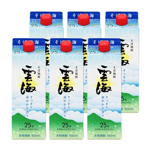 商品詳細 ■商品番号 275119 ■商品種別 雲海そば　スリムパック ■内容量 900ml×6 ■アルコール度数 25度 ■麹菌 麹 ■蒸留方法 蒸留 ■メーカー 雲海酒造 ■原材料 蕎麦・麦麹・米 コメント 九州山脈の水で仕込んだ雲海は...