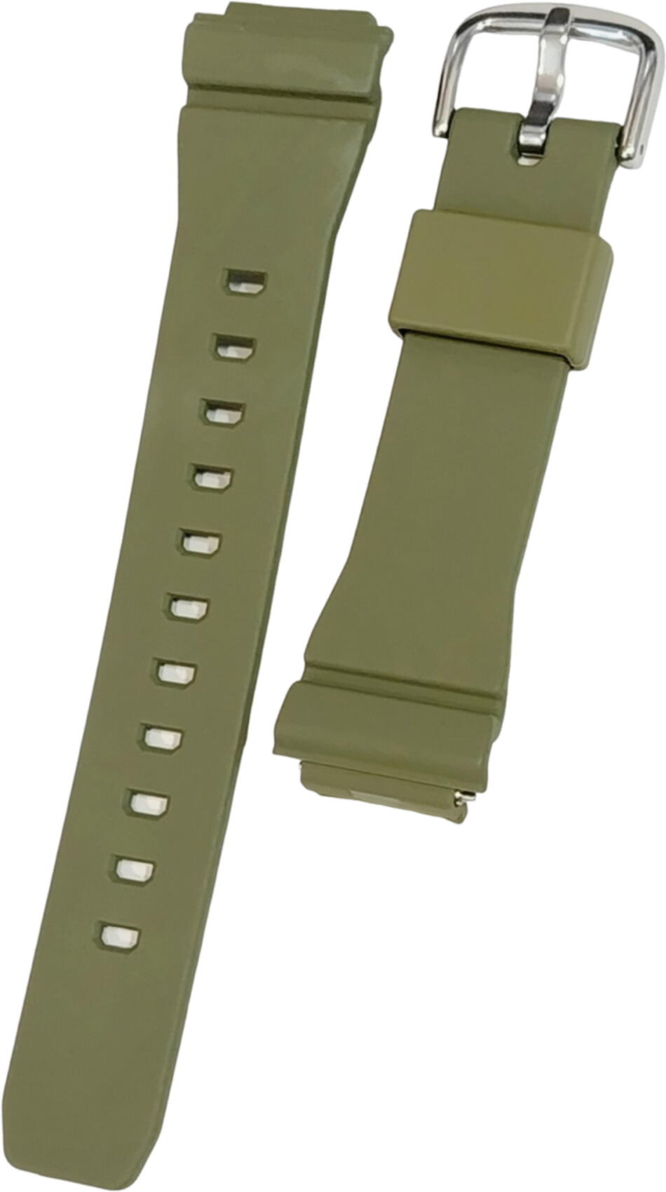 GM-S2100用バンド（ベルト） ※材質：ウレタン樹脂製 ※色：カーキ（深緑）　 ※美錠色：シルバー ※付属部品：バネ棒、パイプ付き　