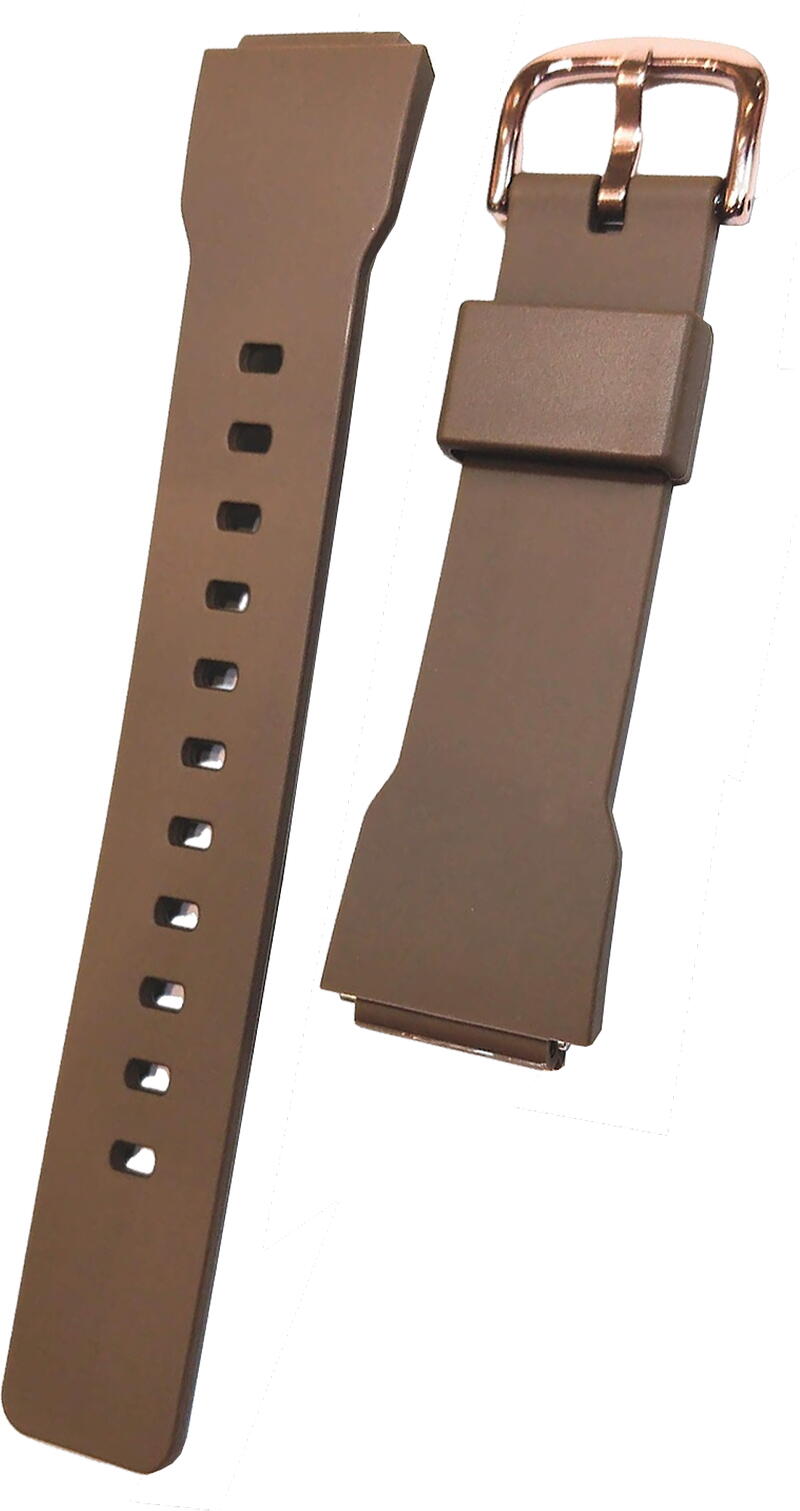 GM-S5600BR-5JF用バンド（ベルト） ※材質：ウレタン樹脂製 ※色：茶色　 ※凸幅：22mm / 16mm ※美錠色：ローズゴールド ※付属部品：バネ棒、パイプ付き　
