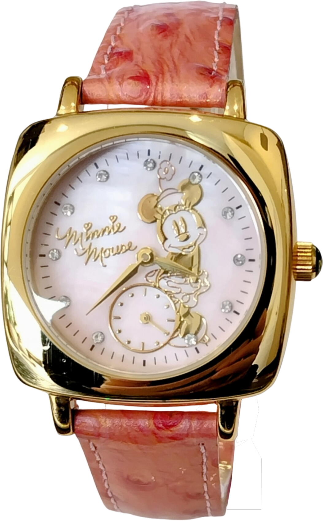 ミニーマウスの腕時計です。 裏蓋には限定を表す「LimitedEdition」と 固有のシリアルナンバーも入っています。 　■ケースガラス：クリスタルガラス 　■ムーブメント：日本製クオーツ 　■ケース：ステンレススチール(ゴールド) 　■...