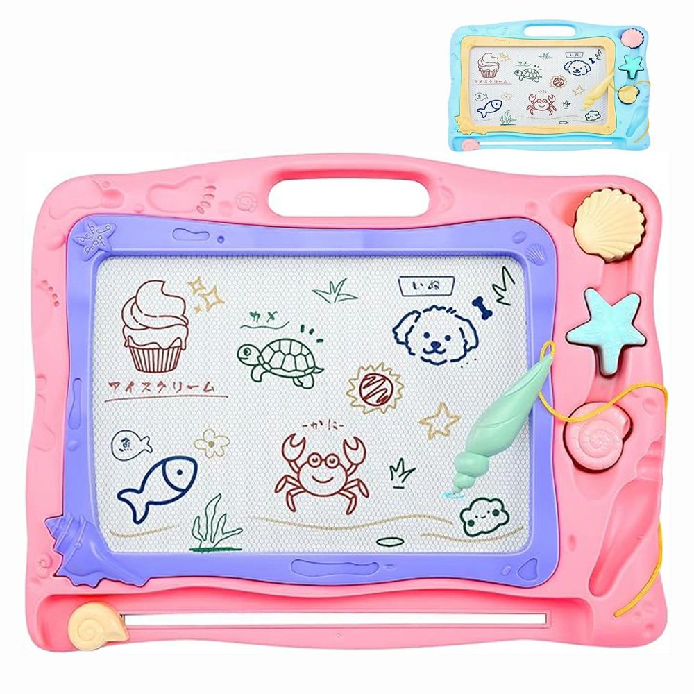 商品情報大きなサイズ本体サイズは40.3×31.2×4cm、描く部分は27.5×18.3cmです。広々としたスペースで思う存分描くことができます。4色カラー描く場所により赤、緑、黄色、青のカラフルな線が出てきます。スタンプを使えばさらに色と...