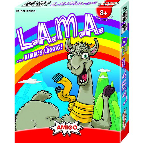 ■商品名：ラマ （AM1907） ■メーカー：アミーゴ/AMIGO ■人数：2〜6人■時間：20分■サイズ：紙製カード8.7×5.5cm■内容：カード56枚・チップ70枚■対象年齢：8歳から ■商品詳細： 〇場にあるカードと同じ数字か次の数...