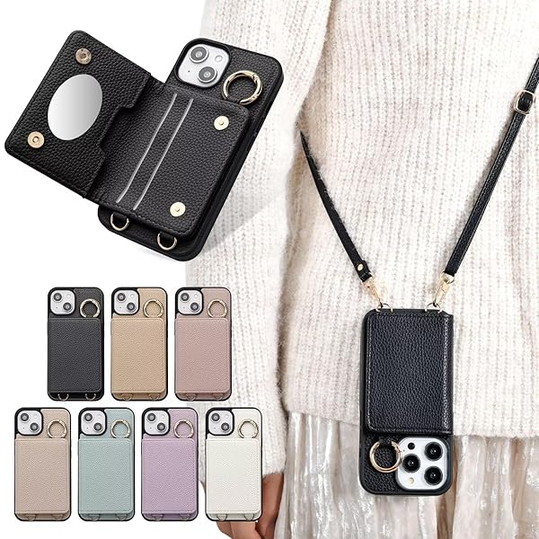 iPhone 13 手帳型 ケース ショルダー おしゃれ スマホケース iPhone 13 手帳型 ショルダー 斜めがけ 肩掛け 首掛け iPhone 13 手帳型ケース ショルダー 収納 ミラー付き 首かけ 女性 ストラップ 財布型 カバ...