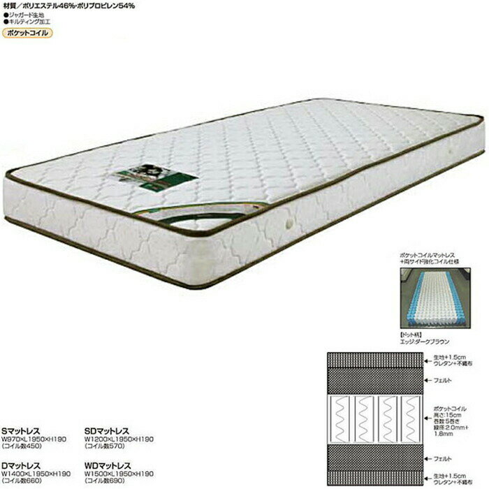 商品サイズ 本体： 幅 150×長さ 195×高さ 19 （cm） コイル数 （690個） 梱包サイズ 1個口 色 ●グレー系 仕　　様 ポケットコイル ? ポケットコイルとは 圧縮したコイルスプリングを一つ一つ独立した袋に入れています。コ...