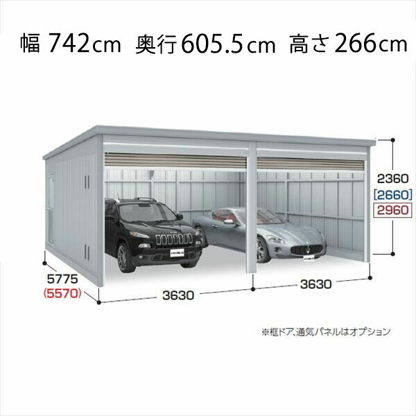 商品番号30227701メーカーイナバ物置サイズ幅 7420.0mm × 奥行き 6055.0mm × 高さ 2660.0mm通常納期14日後以降発送（要問合せ）坪数13.59素材スチール重量（kg）1240タイプスチール対応タイプ2台用配...