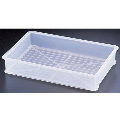 【仕様】（外寸）間口×奥行×高さ：574mm×388mm×105mm（内寸）間口×奥行×高さ：534mm×348mm×90mm質量：1.37kg耐熱温度-5℃～80℃　●｢SA PP番重用アミ ・1｣がご使用できます。サイズ違いはこちら