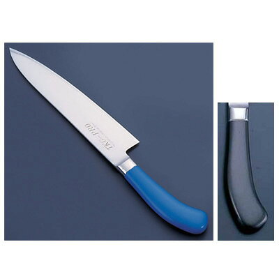 【仕様】サイズ：27cm全長：403mm質量：220g背厚：2.5mmハンドルのカラーは6色あり、肉類、魚貝類、野菜、果実、パン類、加工済食品など食品別に利用できるので衛生管理に最適です。 ※庖丁の表示サイズは、すべて刃渡り寸法となっており...