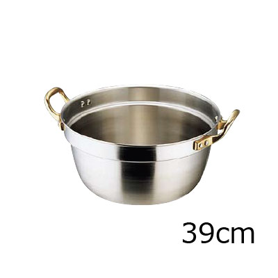 サイズ：　（内径）39cm　（外径）406mm×（深さ）170mm容量：15.5L質量：3.4kg底板厚：2.0mm底径：270mm底外寸：303mm平らな部分・底外寸：275mm