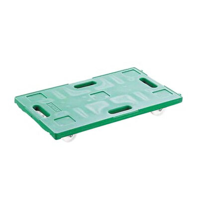 【仕様】 カラー：グリーン 幅×奥行×高さ：680×400×110mm 質量：3.5kg 本体:ポリプロピレン 車輪:ナイロンキャスターφ75×5自在 積載荷重:200kg ●前後左右、簡単に連結できます。