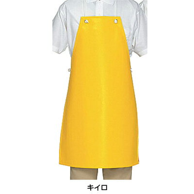 【仕様】 メーカー品番：6650 色：キイロ 幅×着丈：620×800mm サイズ:フリー ビニールレザー0.65mm厚 ●厚くて丈夫なレザー調の生地をカラフルで手軽な形に仕上げました。 ●水仕事を考慮し、あえてポケットなしにしています。