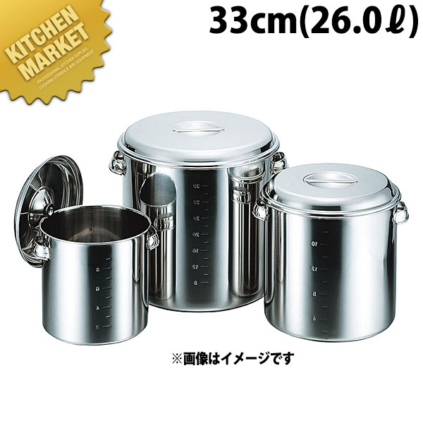 【業務用厨房機器のキッチンマーケット】CLO モリブデンキッチンポット 目盛付 33cm(26L)手付規格 （容量） : [33cm（26.0L）]内径 深さ : φ330×H330mm材質 : モリブデン含有ステンレス8cm〜18cmは手...