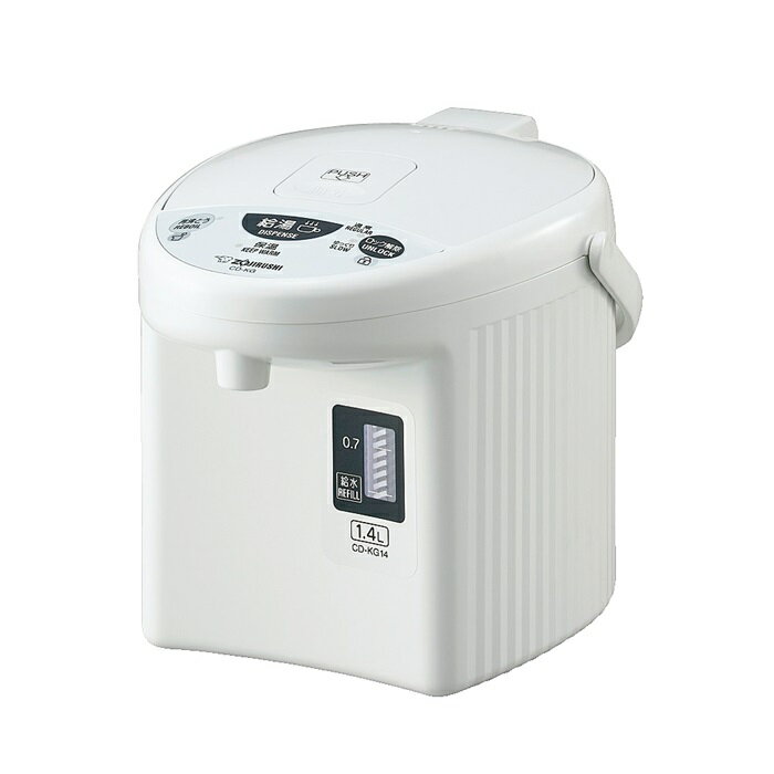 CD−KG14(WA)　マイコン電動ポット　ホワイト 消費電力：580W　保温設定：95度　英文併記の操作パネル。蒸気セーブ構造により、蒸気の発生率を15％抑えます。 商品情報 品名：CD−KG14(WA)　マイコン電動ポット　ホワイト サ...