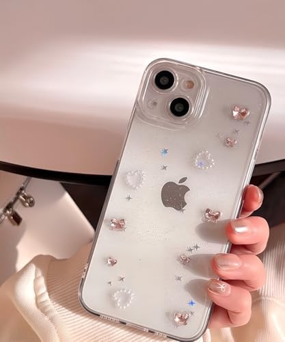 【韓国風 キラキラ ピンク パウダーラメ iPhone15 ケース おしゃれ 推し活 ラメ ビジュー パールハート ホワイト｜手作りのキラキラが毎日を楽しく！推し活に最適なデザイン】 概要説明：手作りのキラキラが毎日を楽しくする、韓国風の可...