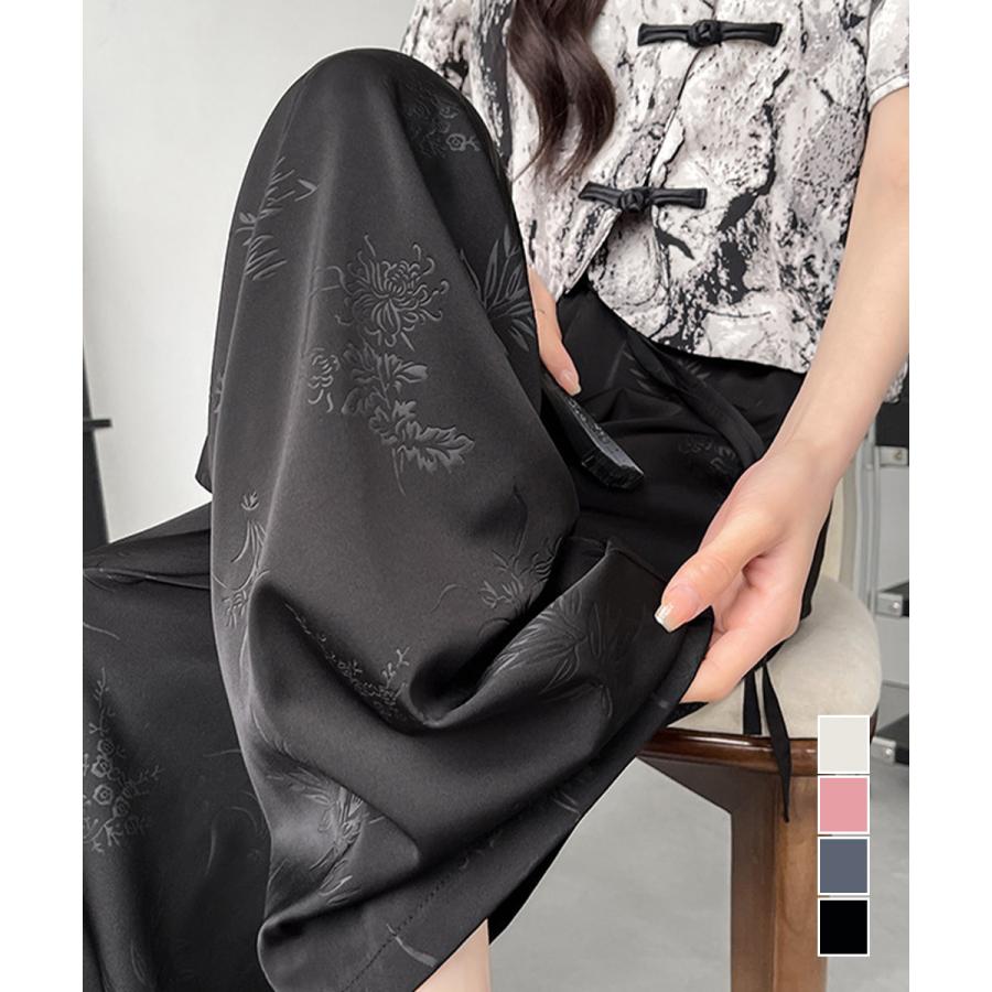 【ワイドパンツ チャイナ風 ウエストゴム レディース ブラック アイボリー ダークグレー ピンク 通勤用 ビジネス ファッション シンプル おしゃれ 大容量｜軽やかなシルエットで体のラインをカバーする人気のチャイナ風ワイドパンツ】 概要説明...