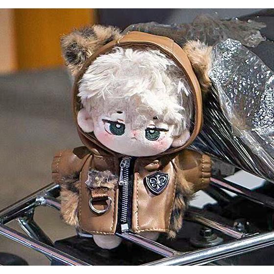 【ぬいぐるみ服 10cm ファー耳フード レザージャケット パンク 推し活 おしゃれ シンプル サイズ調整可能 通勤用 プレゼント｜10cmぬいぐるみに最適なレザージャケット。おしゃれでかわいいデザインが魅力！】 概要説明：10cmのぬいぐ...