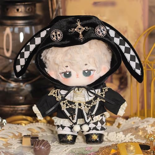 【10cm 15cm 20cm ドール服 セット チェック柄 上着 帽子 ズボン 靴 綿人形 着せ替え アクセサリー 黒と金のスーツ｜おしゃれなドールファッションで、ぬいぐるみをもっと魅力的に演出！】 概要説明：10cm、15cm、20cm...