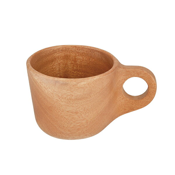 取っ手削り出しで作り上げた木製カップ 満水容量：約190ml 11×7.5×6.5cm 天然木（ラッカー塗装）