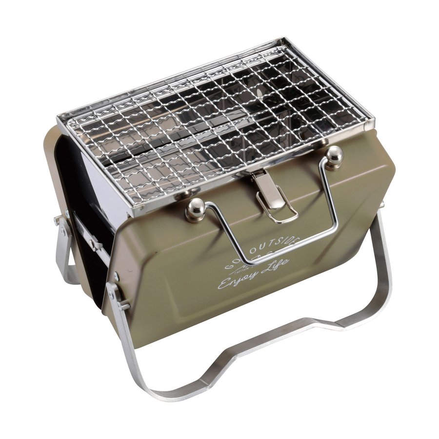 ソロキャンプやお花見・行楽に最適なコンパクトサイズのV型卓上グリル。 卓上で使用できます。 煮炊きができるゴトク付き。 トランク型にすっきり収納。 ●製品サイズ：組立サイズ（約）：幅190×奥行160×高さ155mm 収納サイズ(約)：幅1...