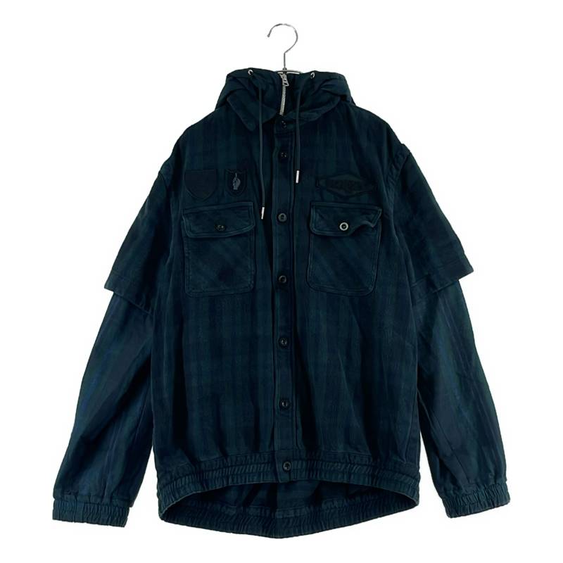 sacai / サカイ | 2024AW | Gonz Multi Patch Plaid Hoodie レイヤード 切替 フーテッド フランネルシャツ | 1 | グリーン/ネイビー | メンズ商品詳細情報ブランドsacai / サカイ商...