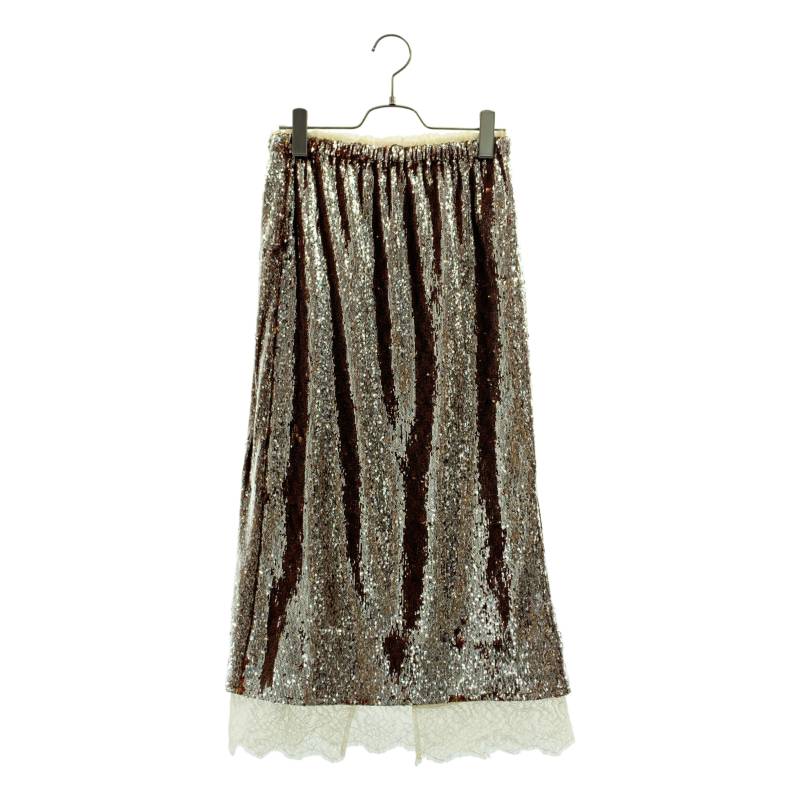 Maison Special / メゾンスペシャル | Lace Combination Sequin Skirt / スパンコール スリット スカート | 38 | ブラウン/シルバー系 | レディース商品詳細情報ブランドMaison S...