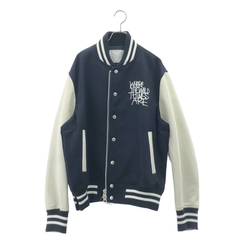 【美品】 sacai / サカイ | 2025AW | WHERE THE WILD THINGS ARE Blouson エンブロイダリーバーシティ ジャケット スタジャン | 2 | ネイビー/ホワイト | メンズ商品詳細情報ブランドs...