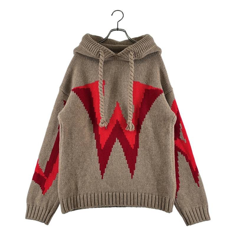 JW Anderson / ジェイダブルアンダーソン | CHUNKY KNIT LOGO HOODIE ロゴ フーデッド ニット | S | ブラウン/レッド | メンズ商品詳細情報ブランドJW Anderson / ジェイダブルアンダー...