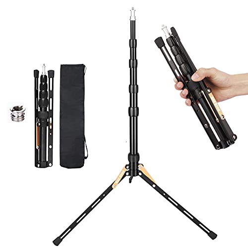 【作業高さ】：32-124cm【収納高さ】 : 32cm 【収納ケース付きの重量】 :460g【耐荷重】 : 3kg 【管径】:25mm 【カラー】：ブラック＆ゴールド 【素材】:アルミニウム合金【使用範囲が広く】：スタンドの先端に1/4ネ...