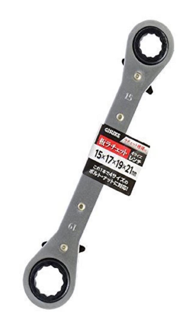 材質:S45C製造国:中国梱包サイズ:1.5×22.0×4.0cm商品モデル番号:4907052214194これ1本で4サイズのボルト・ナットに対応! ラチェット機構付