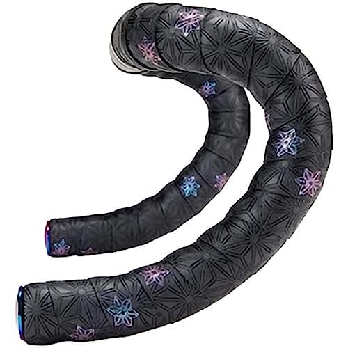 カラー：Oil Slick　・付属品：OilSlickカラーバーエンドキャップ、ハイエンドラバーテープ Super Sticky Kush Galaxy は、幾何学的なSupacazパターンが散りばめられたバーテープです。粘着性のある高度な...