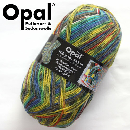 商品特徴品質構成ウール　75％ポリアミド　25％ 棒針（号）1～3 仕立（糸長）約100g巻　約425m 生産国ドイツ【靴下に最適なソックヤーン】【100g巻】Opal（オパール）　毛糸　Hundertwasser (フンデルトヴァッサー)...