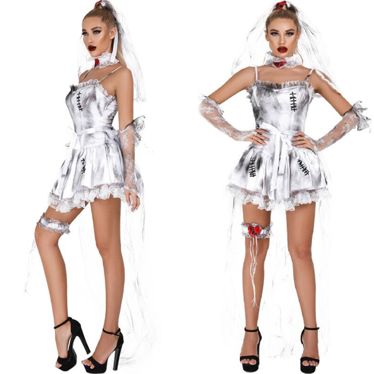 商品詳細 大人用コスプレ衣装 ハロウィンコスチューム ミニ丈ワンピース 商品内容 ワンピース+ベール+チョーカー+手袋 サイズ M バスト88　ウエスト68　ヒップ84　着丈66 L バスト92　ウエスト72　ヒップ88　着丈67 XL バ...