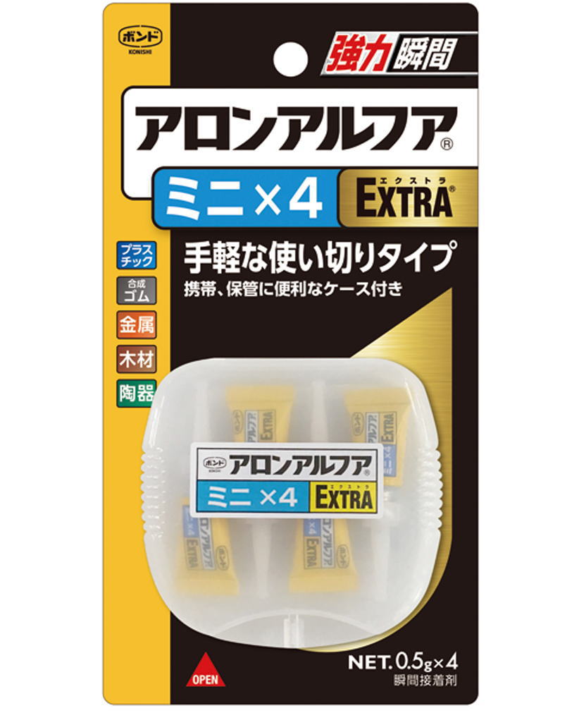 【品番】♯04611　アロンアルファ 【成分】シアノアクリレート（90％以上） 【用途】 ●プラスチック・合成ゴム・金属・木材・陶器の接着 ●木製家具・陶器の置物●小物類●プラスチック模型など 【特長】 ●携帯、保管に便利なケース付き ●1...