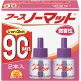 内容量:90日用微香性　2本入【製品特徴】■アースノーマット専用の90日用取り替えボトル。■アースノーマットの器具ならどのタイプにでも使用できます。■使い始めから終わりまで安定した効き目。■使いたい時、使いたい時間だけしようでき、無駄がなく...