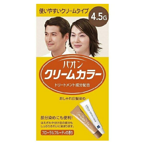 ■製品特徴?つややかで、なめらかな染め上がり。?必要な量だけ無駄なく使えるチューブ式。?はえぎわや分け目もキレイに染まります。?フローラルフルーティの香り。■内容量1剤/パオンクリームカラー4.5G 40g2剤/クリームデベロッパー40g■...