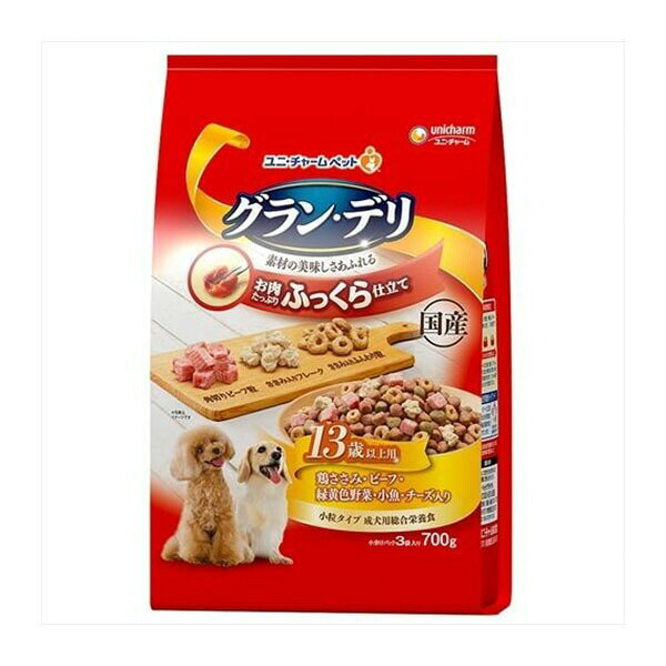 ■製品特徴・国産のお肉たっぷり、美味しいふっくら仕立てのグルメフード・角切りビーフ粒・ささみ入りふんわり粒・ささみ入り大豆フレーク入り・13歳以上の愛犬の腰・関節の健康維持のために、グルコサミン・コンドロイチンを配合・栄養素をバランス良く摂...