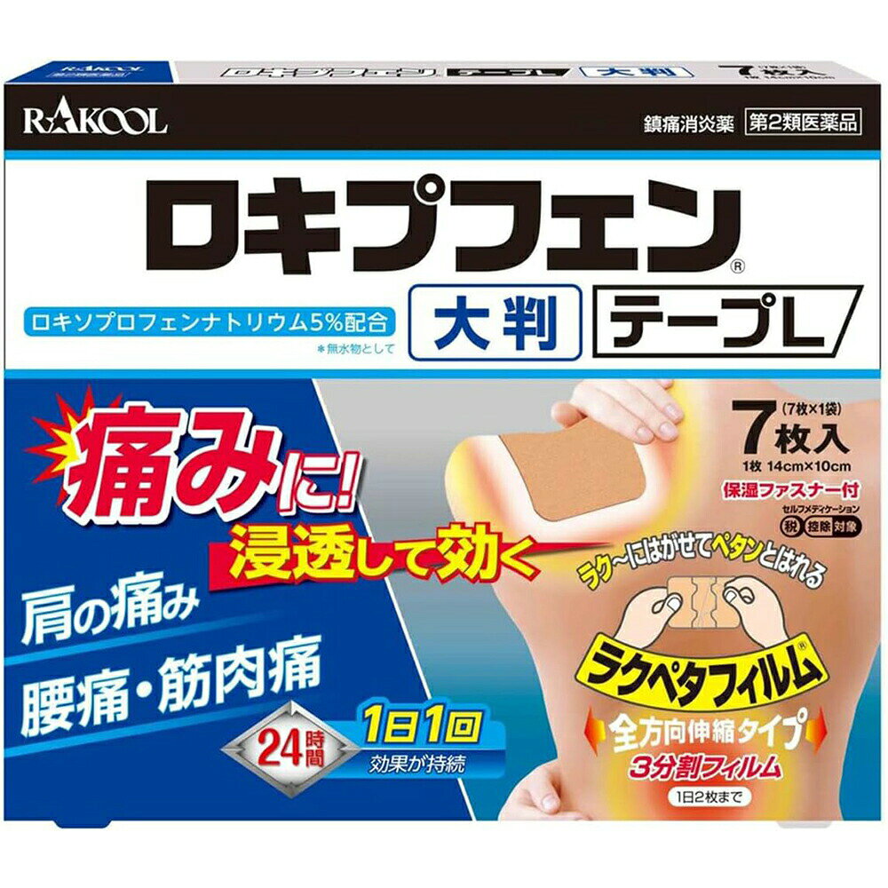 ■製品特徴消炎鎮痛効果をもつ「ロキソプロフェンナトリウム水和物」が痛みに浸透して効く肩の痛み、腰痛、筋肉痛、関節痛に広範囲な部位に使いやすい大判サイズ3分割のラクペタフィルムを採用し、貼りやすい設計快適な使用感と優れた粘着力保管に便利なファ...